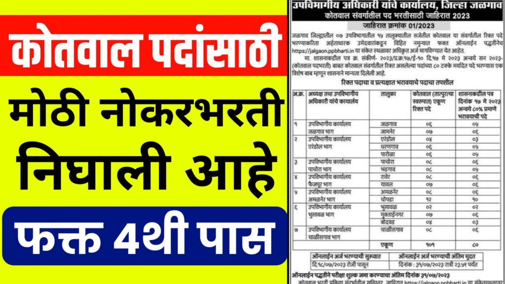 Kotwal Bharti 2023 : कोतवाल पदांसाठी मोठी नोकर भरती, फक्त 4थी पास ...